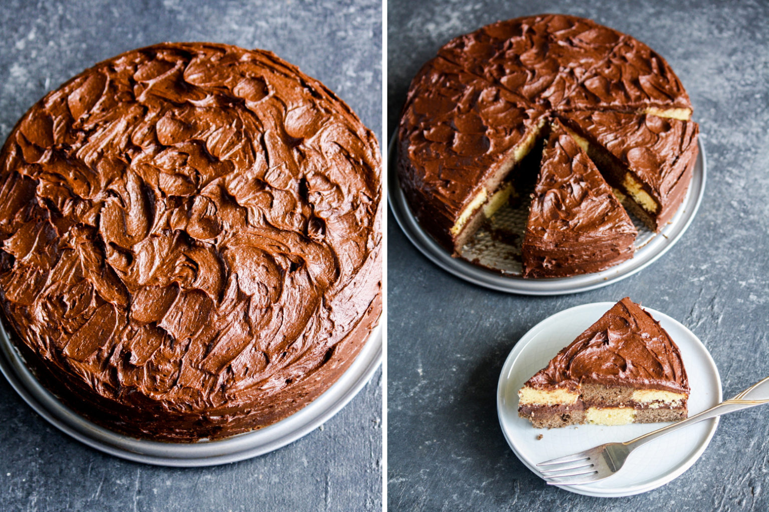 Chocolate Vanilla Checkerboard Cake with Fudge Frosting – The Desserted ...